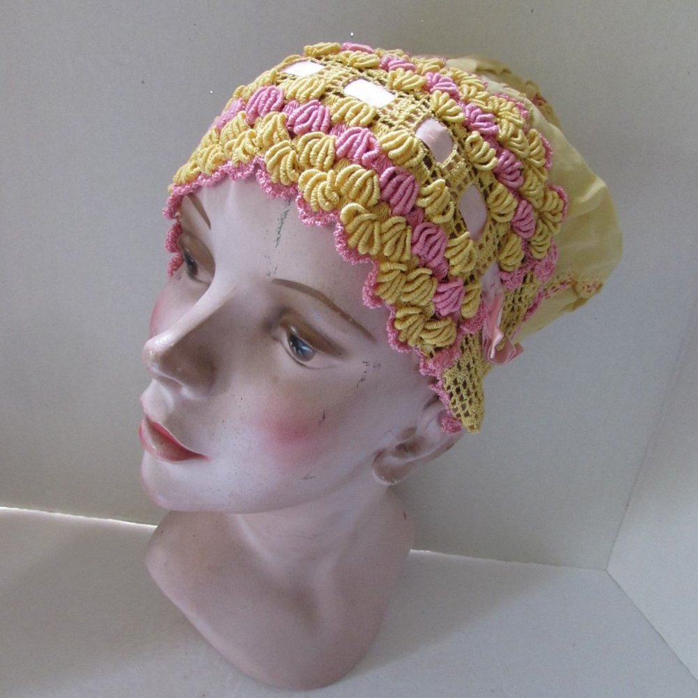 Sale Vintage Night Cap Flapper Style Lemon Yellow Bub… - Gem